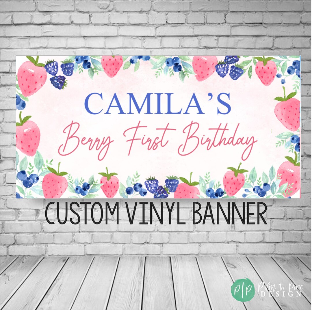 Berry First Birthday Banner | Personalized Strawberry Blueberry Party ...