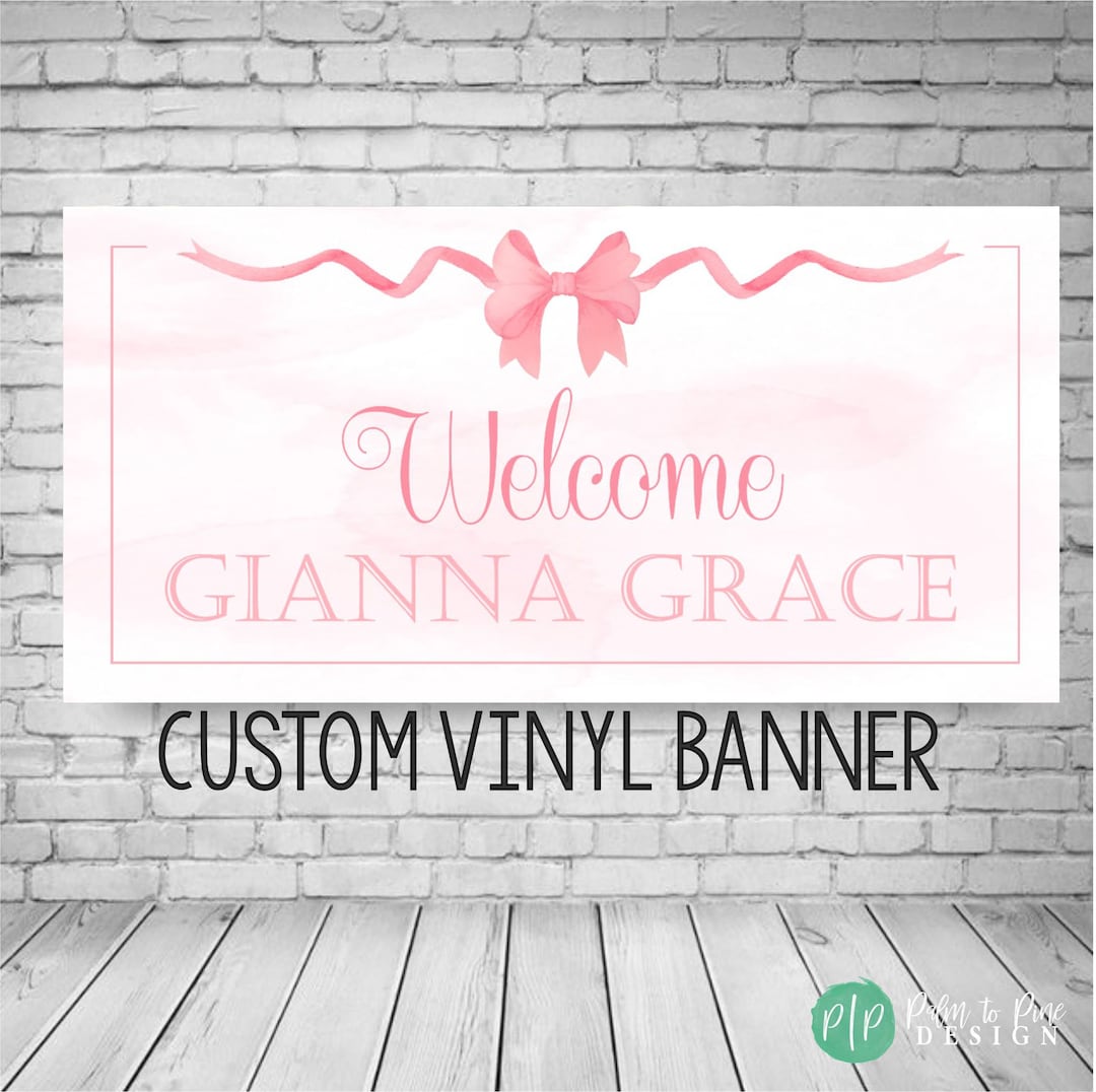 Pink Bow Baby Shower Banner, Pink Bow Party Sign, Pink Ribbon Banner ...
