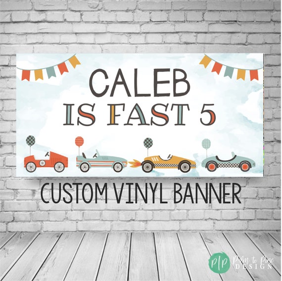 Racecar Birthday Banner, Vintage Racecar Birthday Banner, Fast One ...