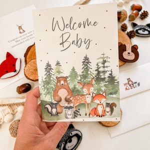 New Baby Card, Woodland Baby Card, Baby Shower Greeting Card, Woodland ...
