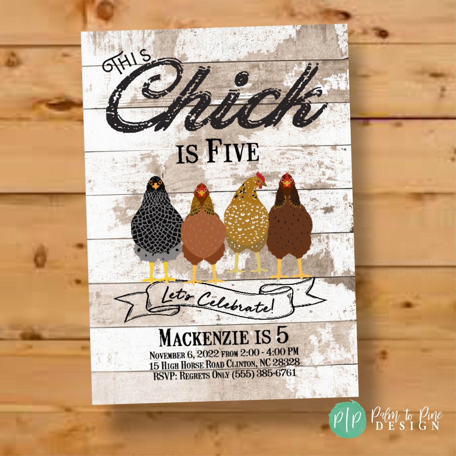 Chicken Birthday Invitation, This Chick is One Rustic Farm Invite ...