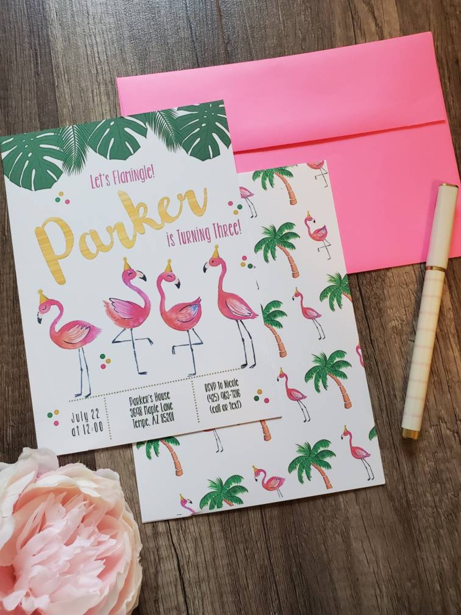 Flamingo Invitation Flamingo Party Invite Let's | Etsy
