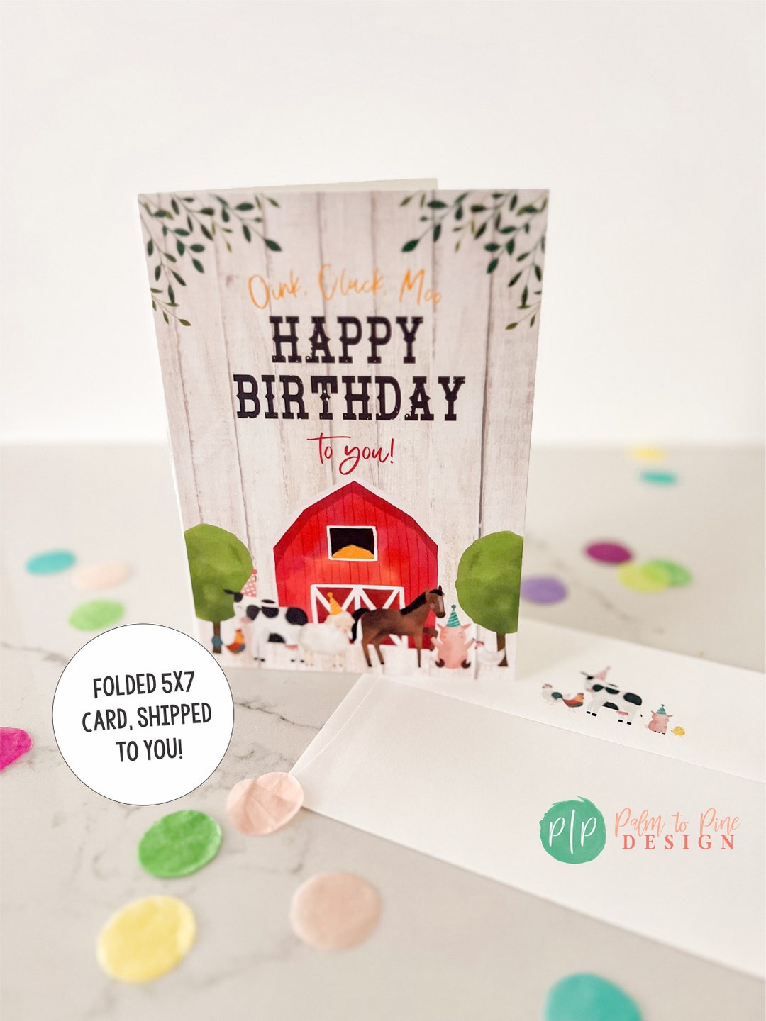 Farm Animals Birthday Card, Kids Personalized Greeting, Barnyard (5x7 ...