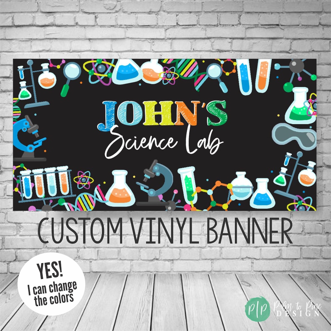 Science Birthday Banner, Scientists Party Backdrop, Custom Colors and ...