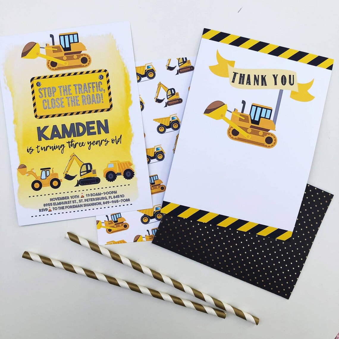 Construction Thank You Card Construction Birthday Thank You - Etsy
