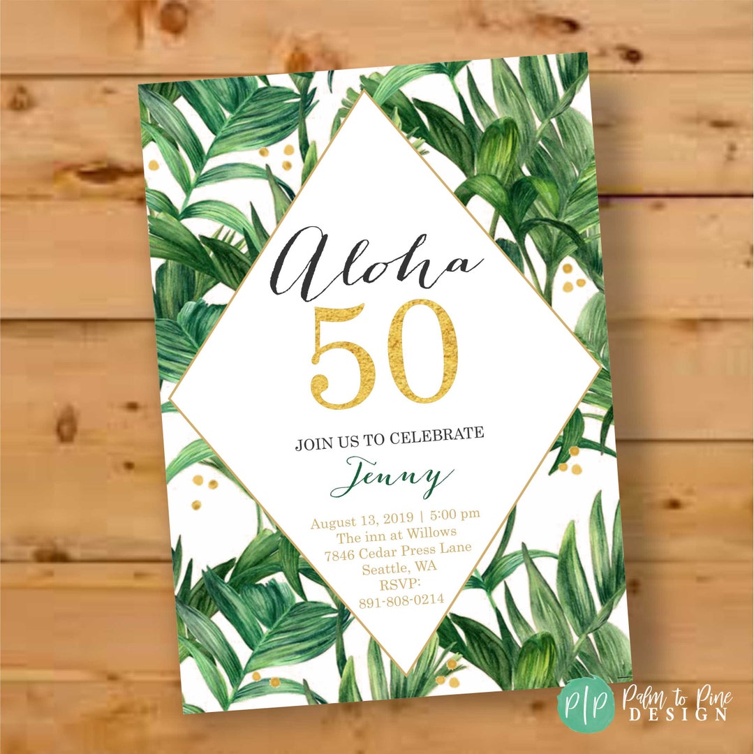 Aloha Party Invite, Tropical Leaves Invite, Adult Birthday Invitation ...