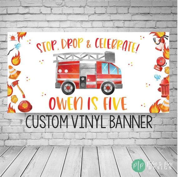 Firetruck truck birthday, Fire Fighter birthday Banner, Fire engine ...
