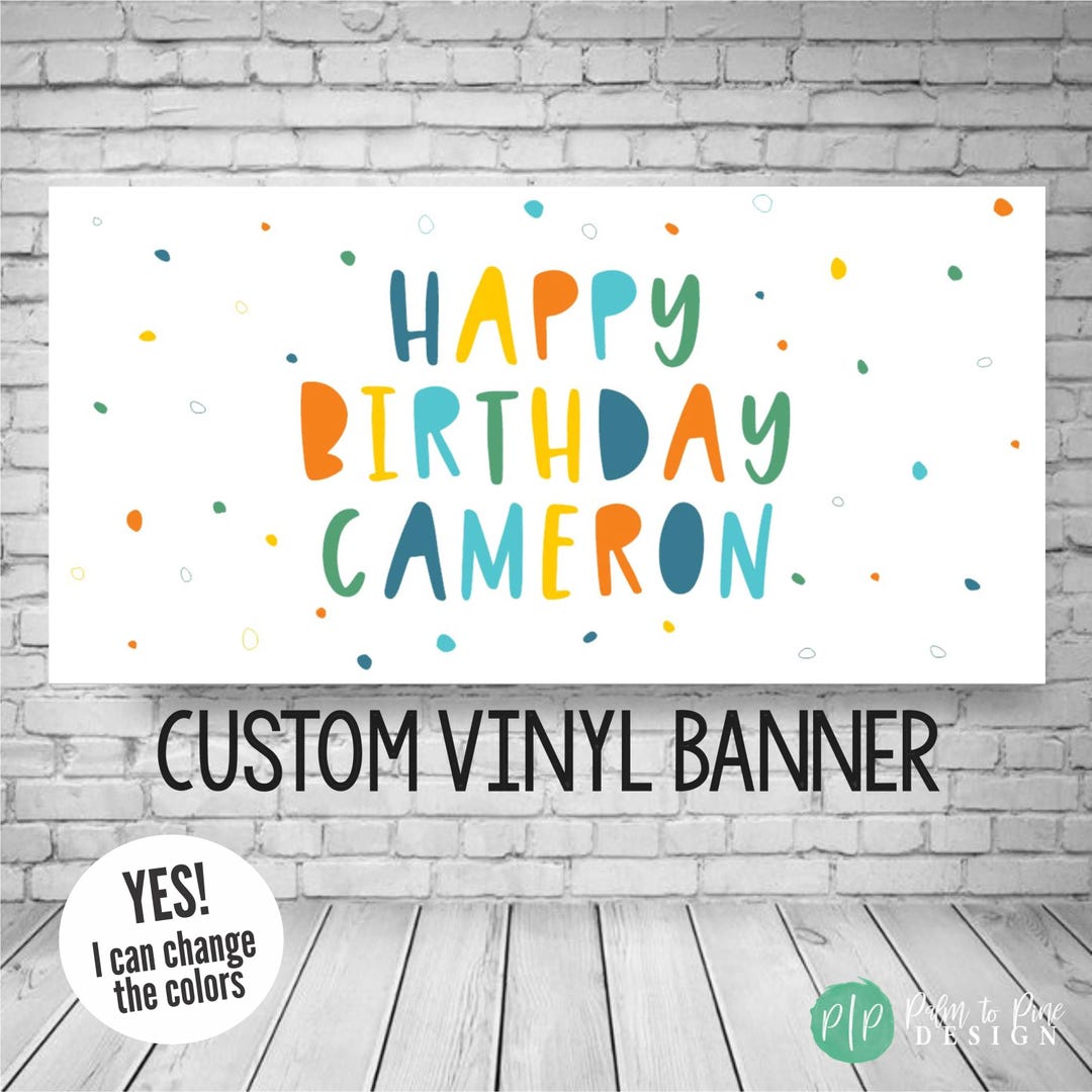 Personalized Happy Birthday Vinyl Banner, Polka Dot Party Decor ...