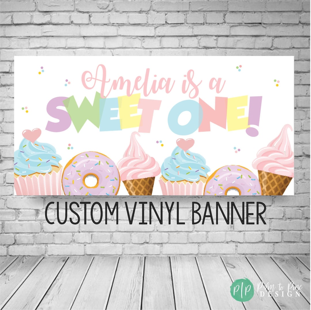 Sweet One Banner, First Birthday Ice Cream Party Backdrop, Personalized ...