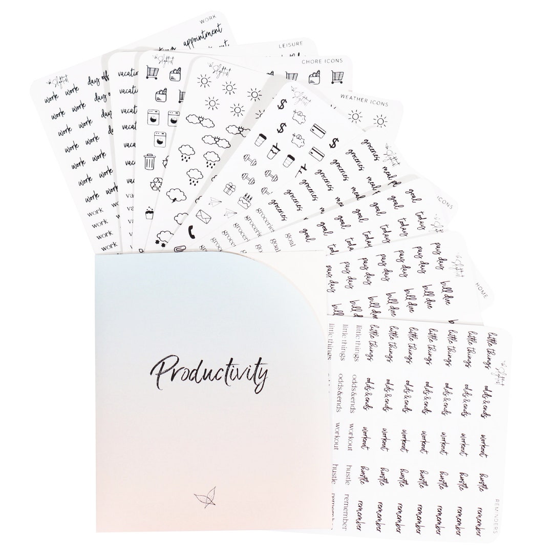 Productivity - Black Clear Print - Planner Stickers - Functional ...