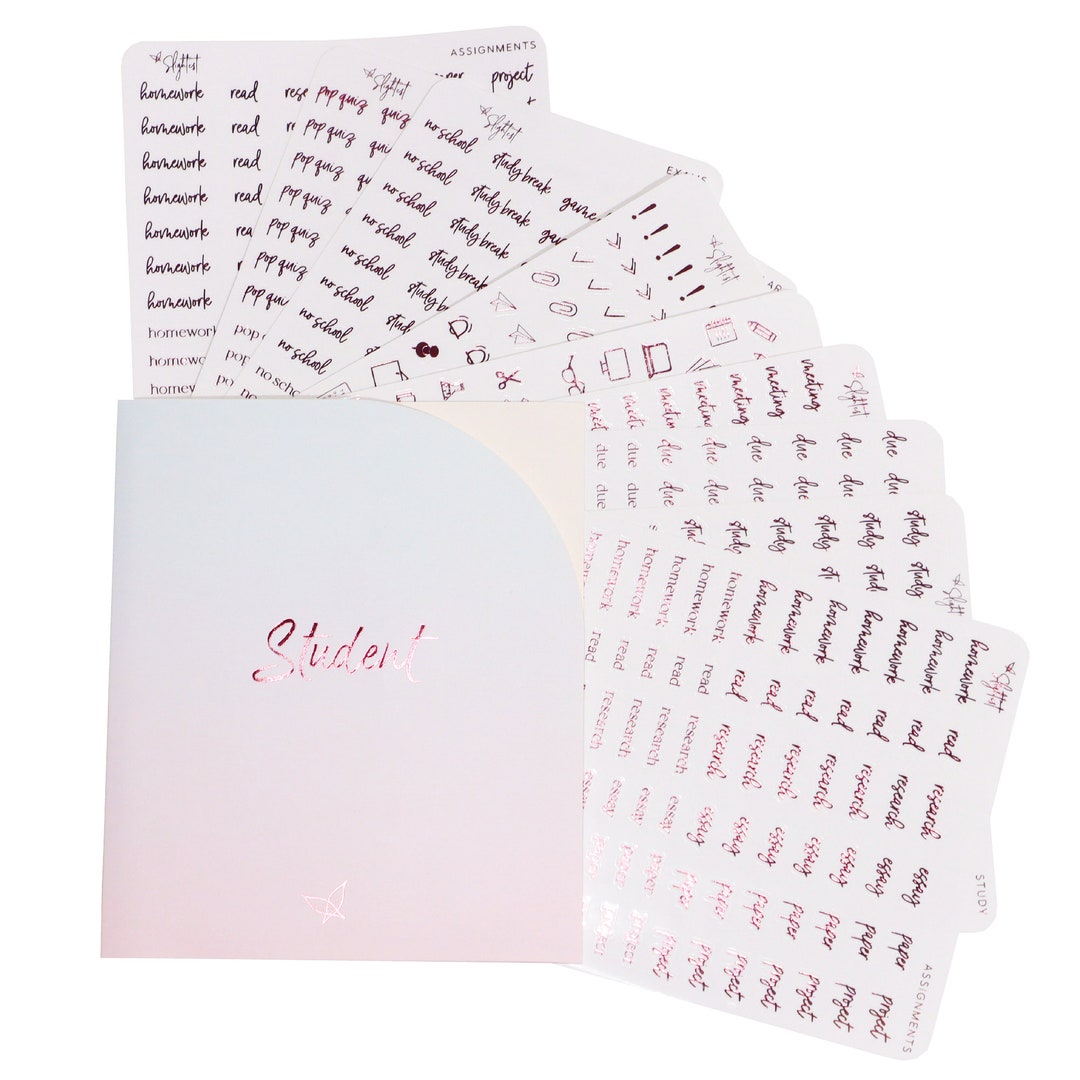 Student - Pink Clear Foil Student Planner Stickers - Icons - Words ...