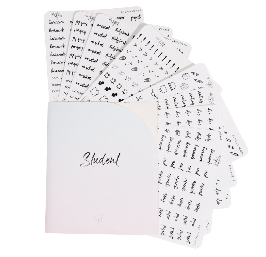 Student - Black Print Planner Stickers - Icons - Words - Over 600 ...
