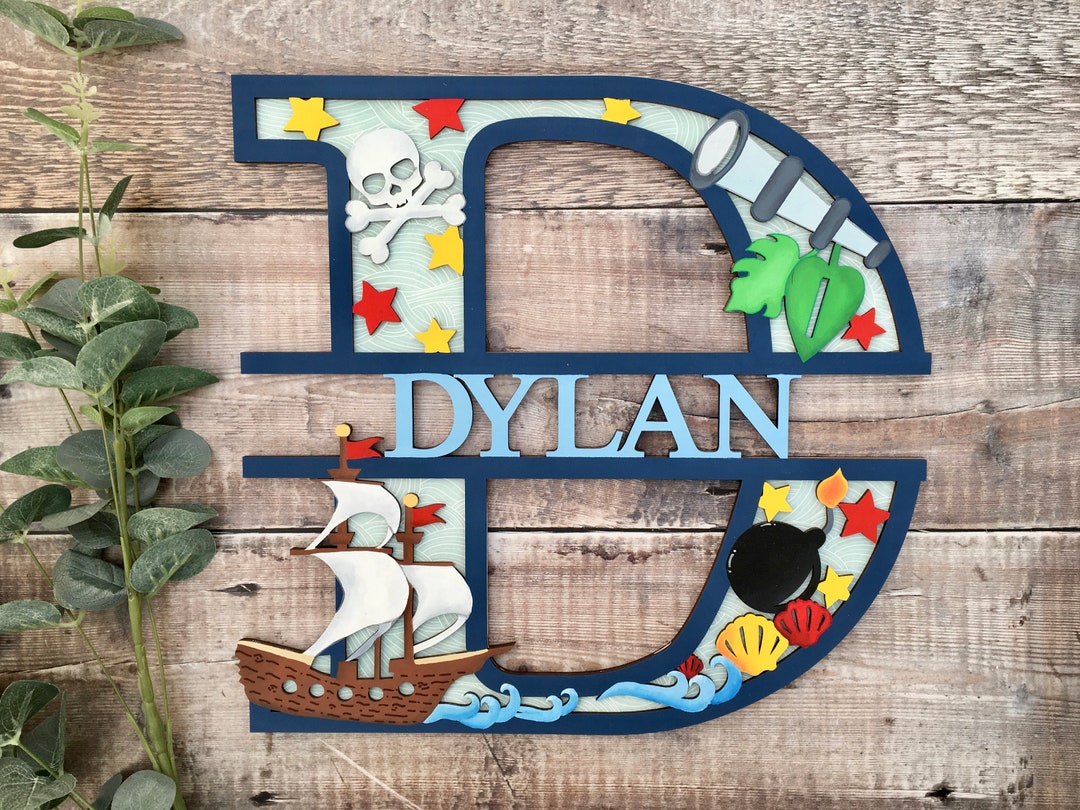 Pirate Ship Personalised Wooden Split Monogram Letter - 2 Sizes Hand ...