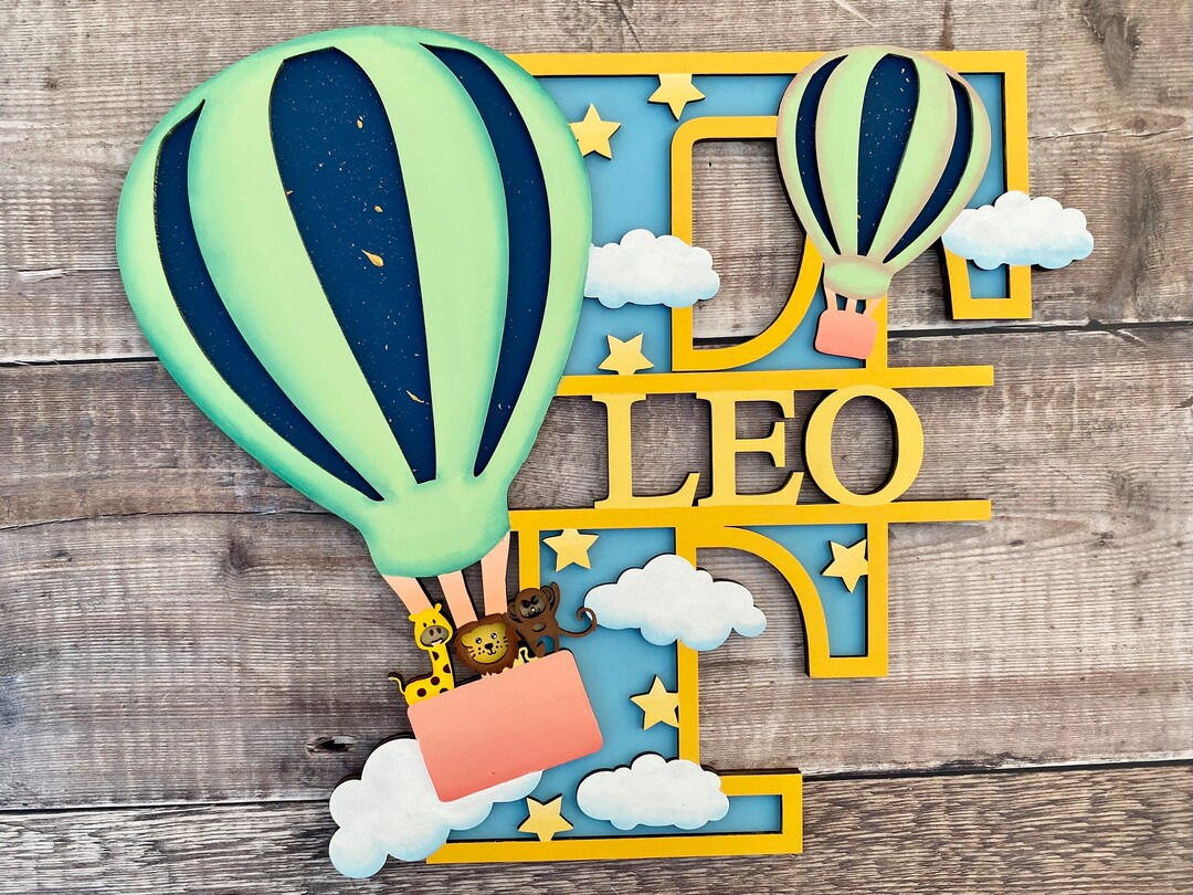 Animals in Hot Air Balloon Wooden Personalised Letter - Hand Painted in ...