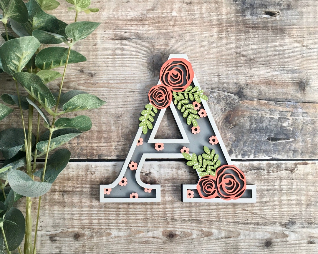 Personalized Floral Wooden Letter | Hand-painted Nursery Decor - Etsy