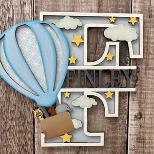 Animals in Hot Air Balloon Wooden Personalised Letter - Hand Painted in ...