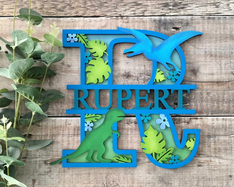 Dinosaur Wooden Personalised Letter Hand Painted in Any - Etsy