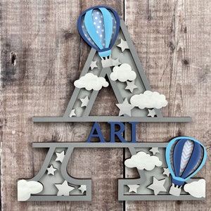 Hot Air Balloon Wooden Personalised Letter Wall Art - Hand Painted Any ...