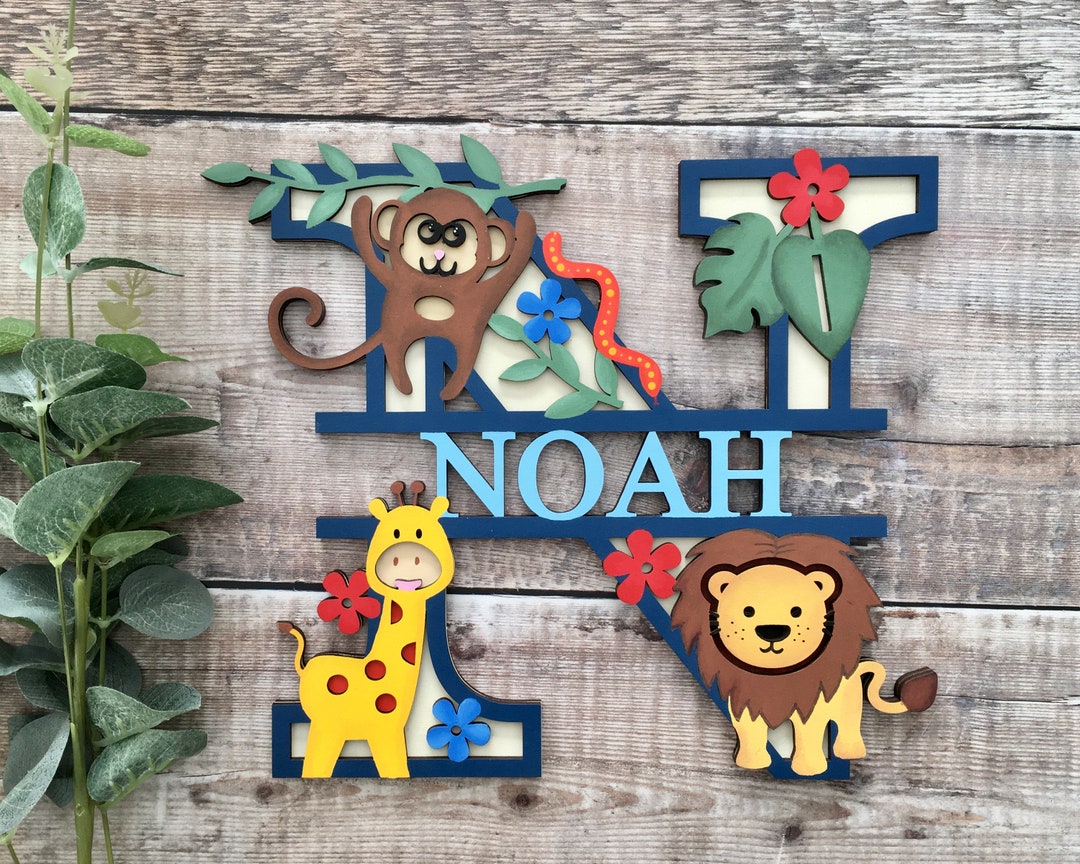 Jungle | Safari | Zoo Wooden Personalised Letter Sign - Hand Painted in ...