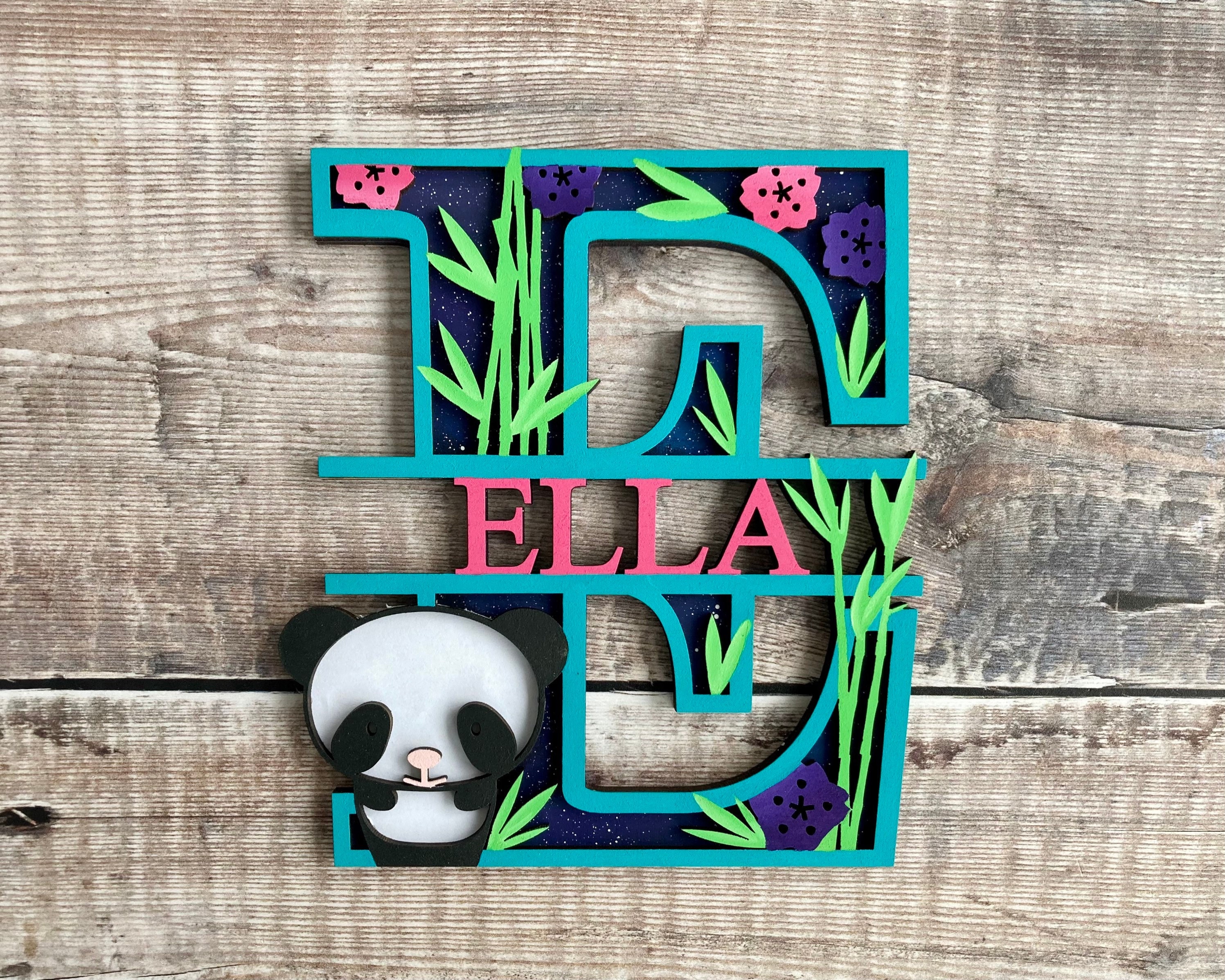 Panda Personalised Wooden Letter With Bamboo & Flowers Name - Etsy UK
