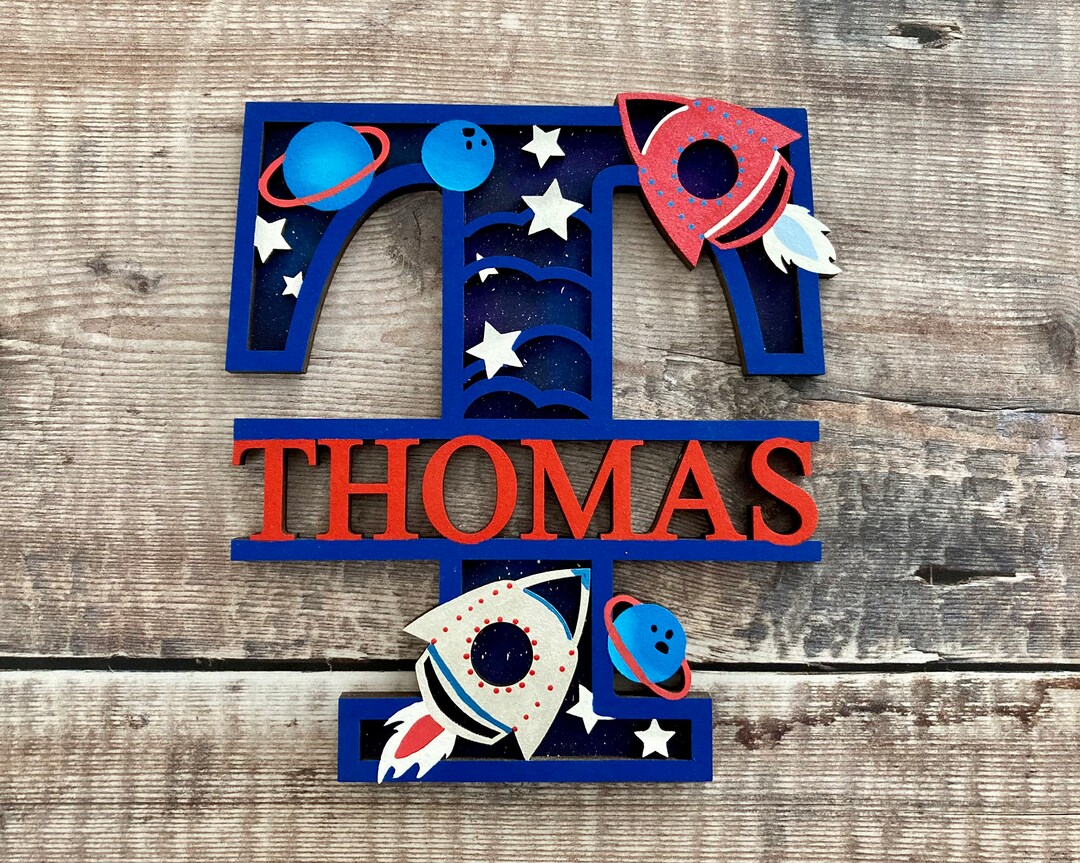 Space Rocket Letter Personalised Kids Nursery Wall Art - Etsy