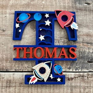Space Rocket Letter - Personalised Kids Nursery Wall Art - Hand Painted ...