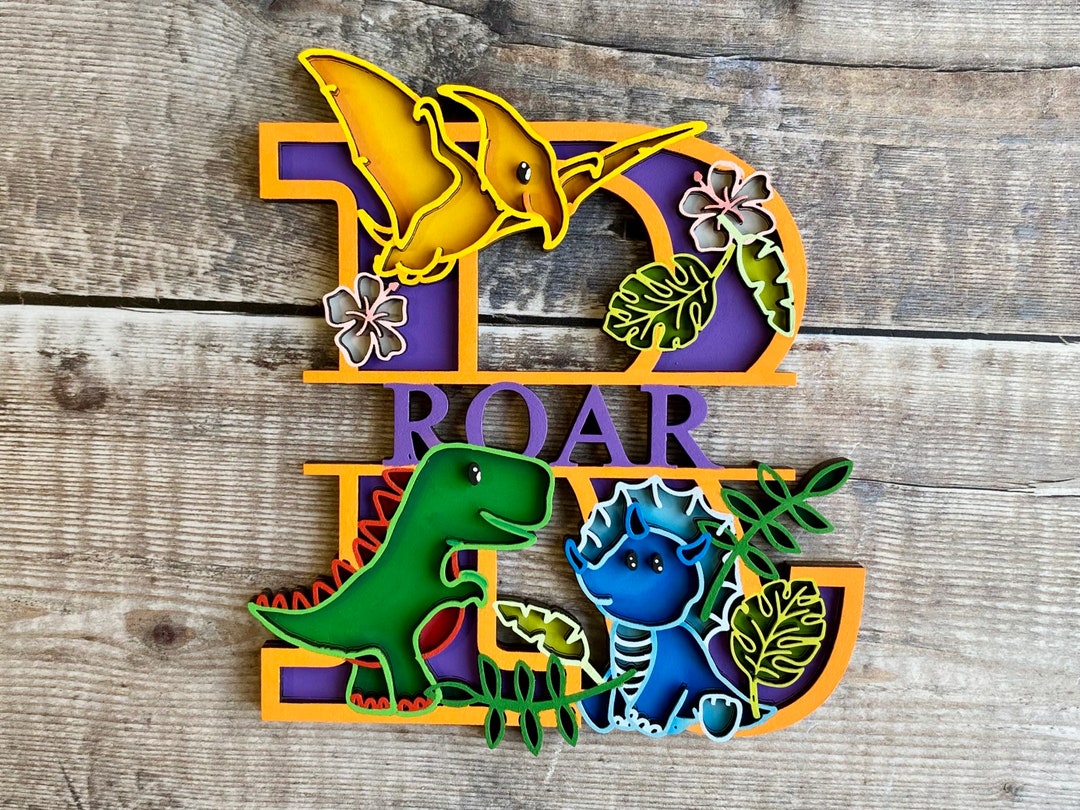 Dinosaur "roar" Split Letter - Bright Hand Painted Wooden Sign - 15cm ...