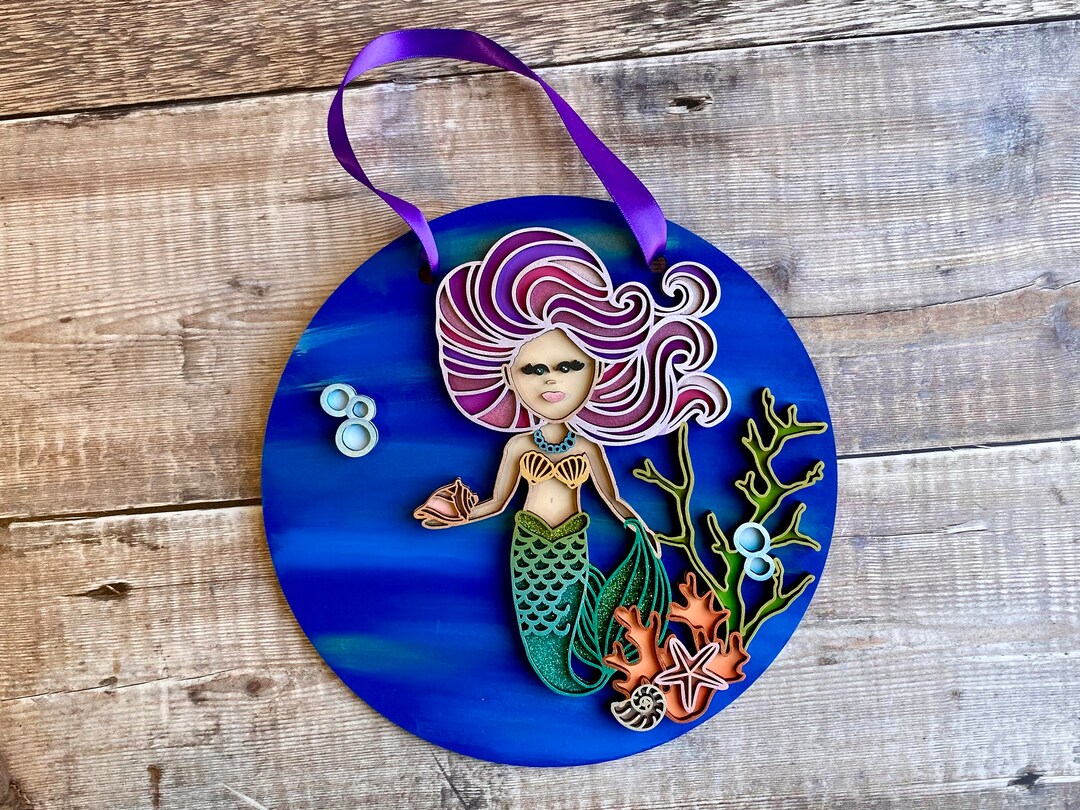 Mermaid Glitter Personalised Wooden Sign - Add Any Name or Word - Hand ...