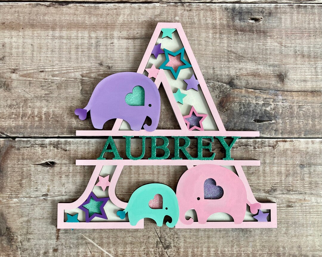 Elephant Personalised Letter Wooden Wall Art - 2 Sizes Hand-painted Any ...