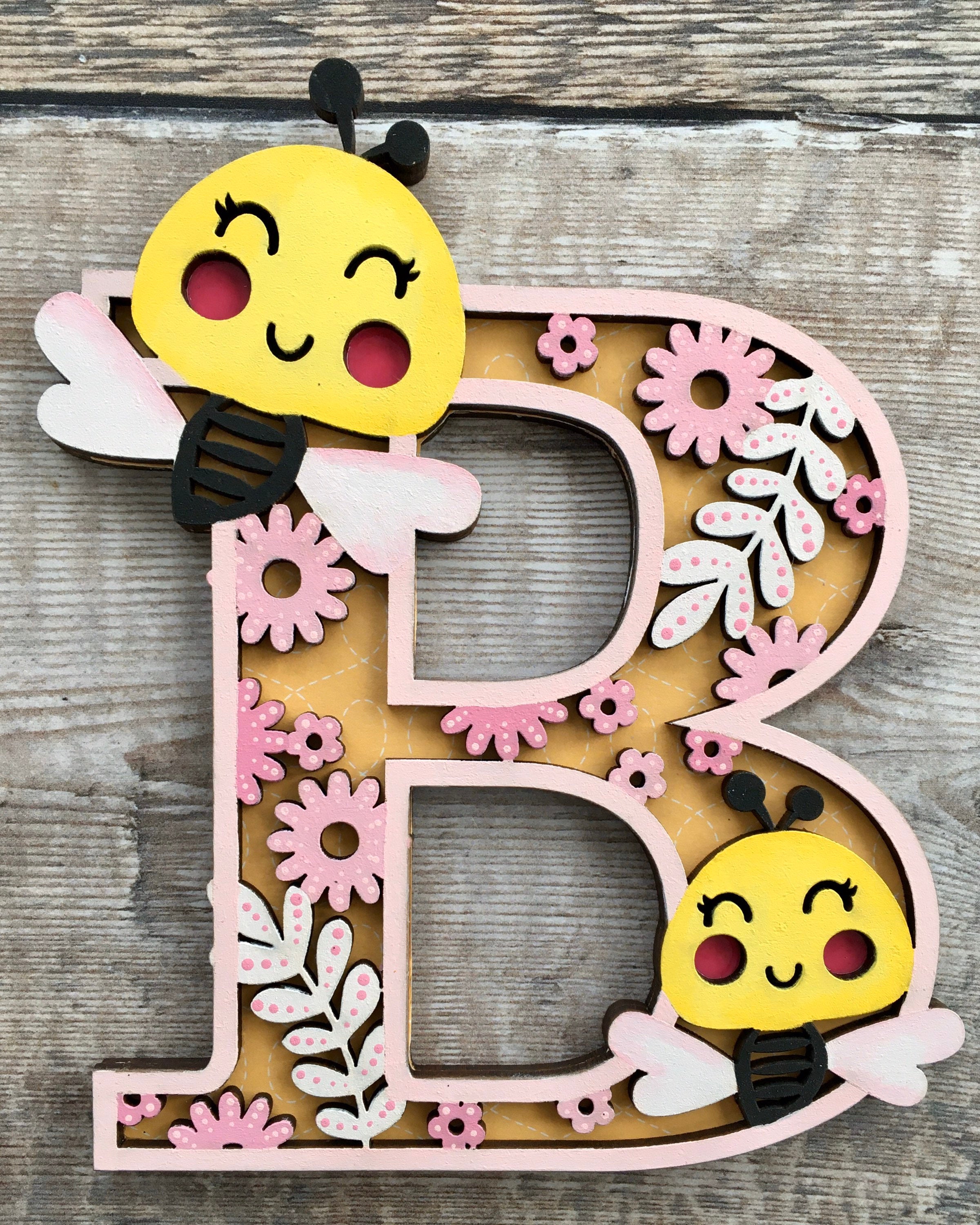 Custom Bee letter cut out layered decorated initial - Etsy