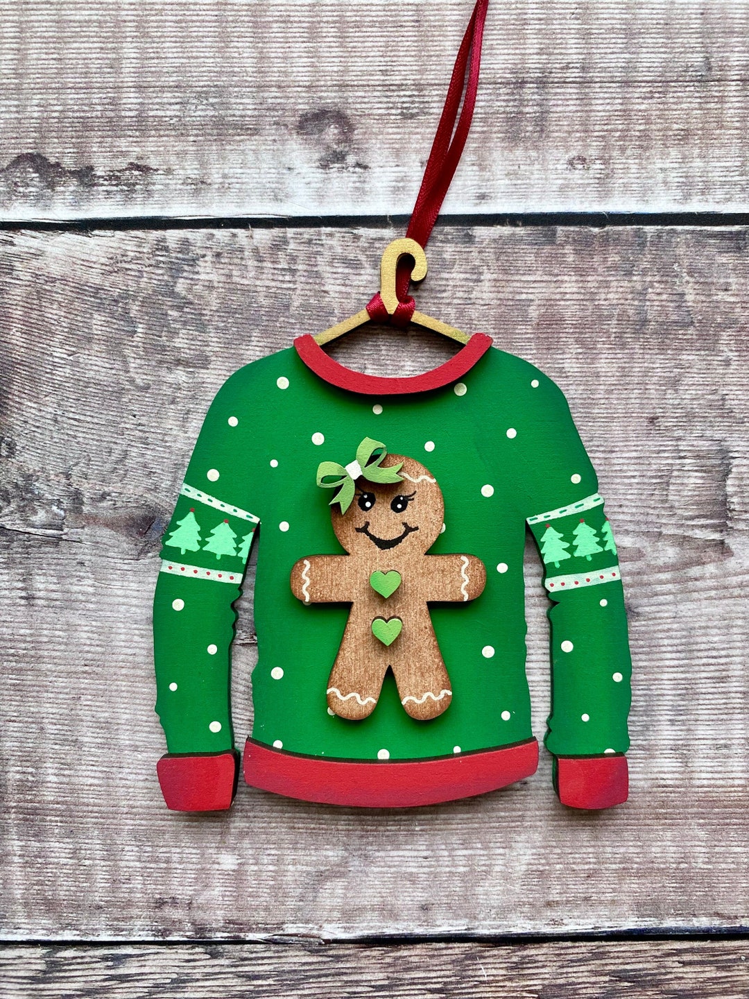 Dark Green Personalised Christmas Jumper Gingerbread Woman Ornament Add ...