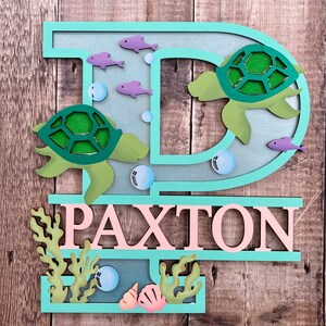 Turtle Under the Sea Personalised Wooden Letter - 2 Sizes Hand Painted ...