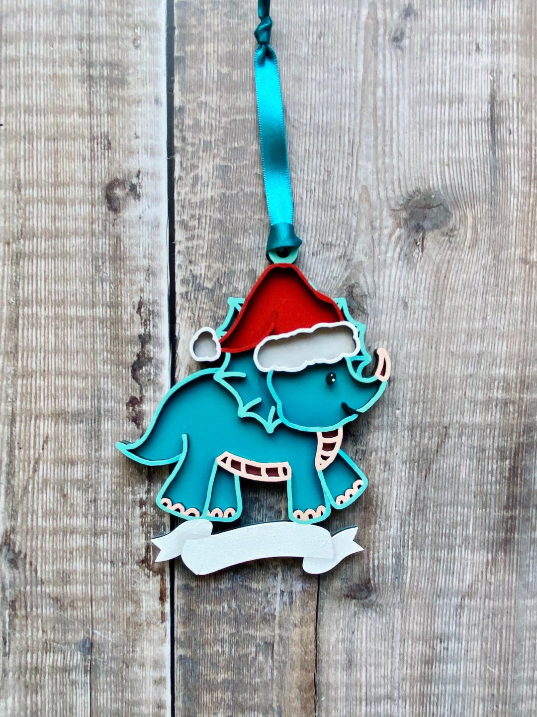 Add a Name! OOAK Turquoise Dinosaur Personalised Wooden Ornament ...
