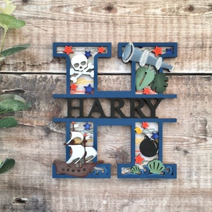Pirate Ship Personalised Wooden Split Monogram Letter - 2 Sizes Hand ...