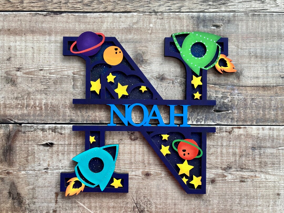 Space Rocket Letter - Personalised Kids Nursery Wall Art - Hand Painted ...
