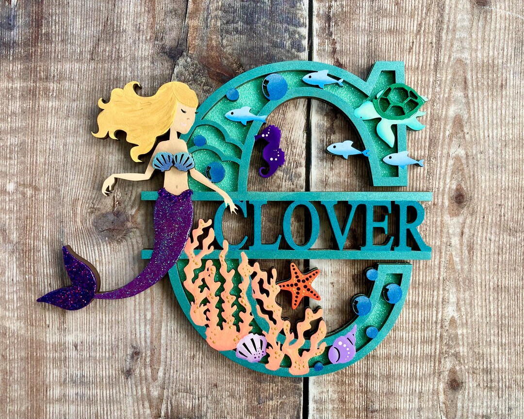 Mermaid Wooden Personalised Letter Under the Sea Wall Art 2 Sizes Hand ...