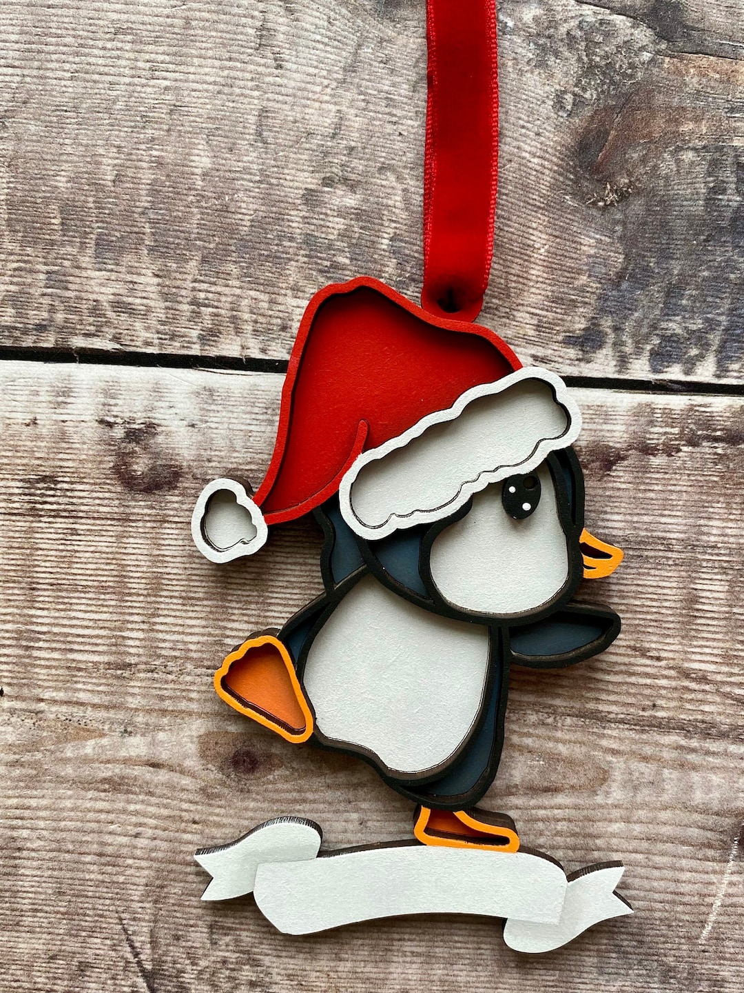 Personalized Penguin Christmas Ornament - Hand-painted Wooden Holiday ...