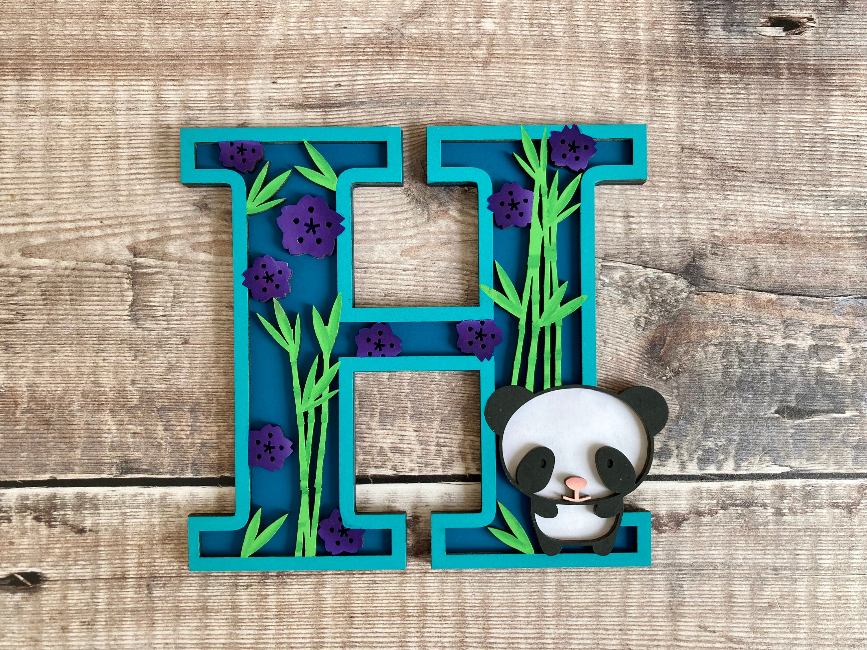 Panda Personalised Wooden Letter With Bamboo & Flowers Name - Etsy UK
