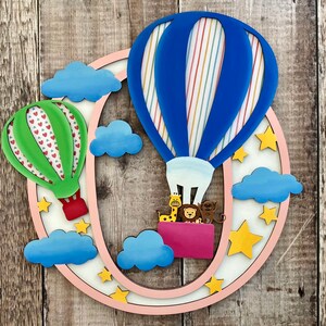 Animals in Hot Air Balloon Wooden Personalised Letter - Hand Painted in ...