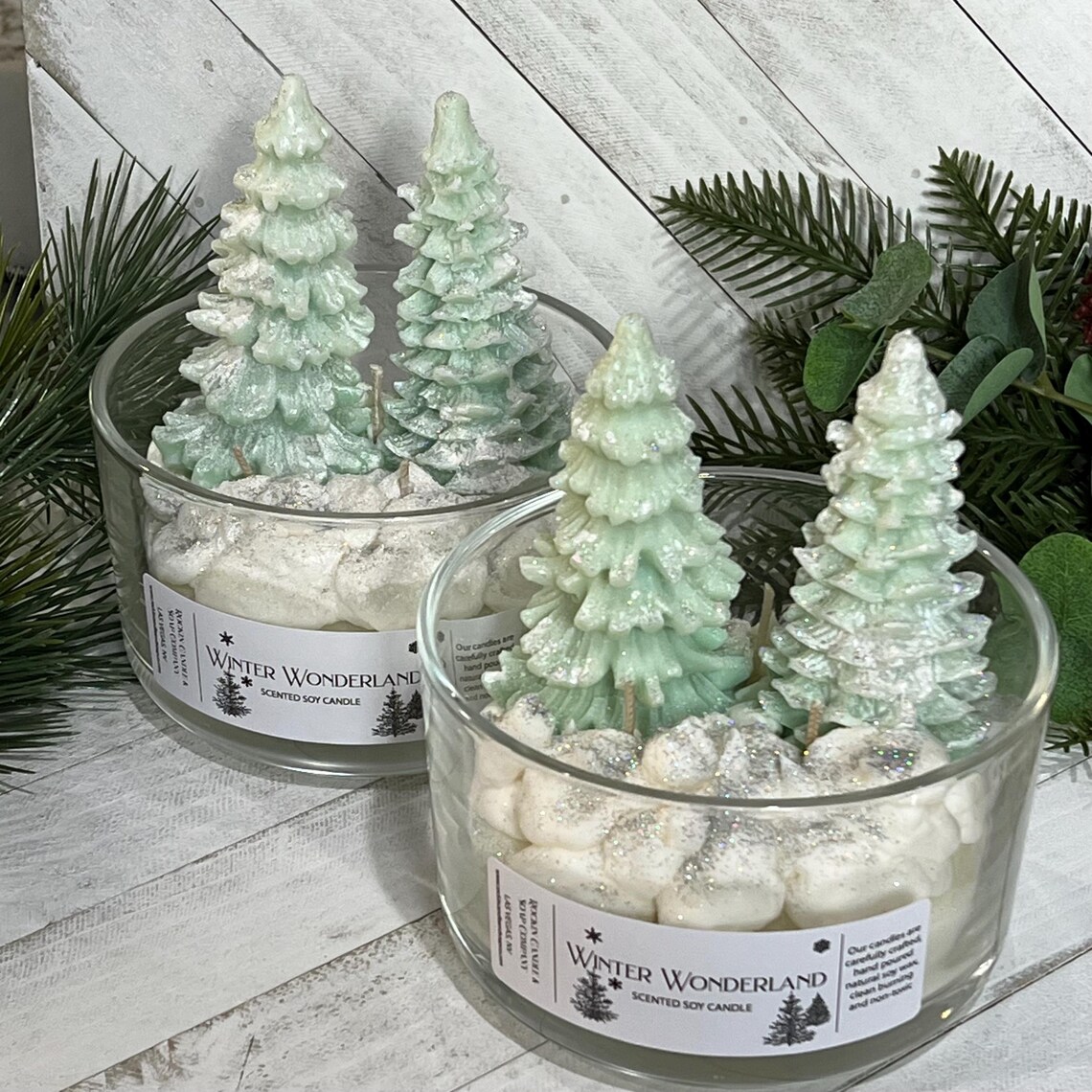 Winter Wonderland White Christmas Sculpture Pine Tree Candle - Etsy