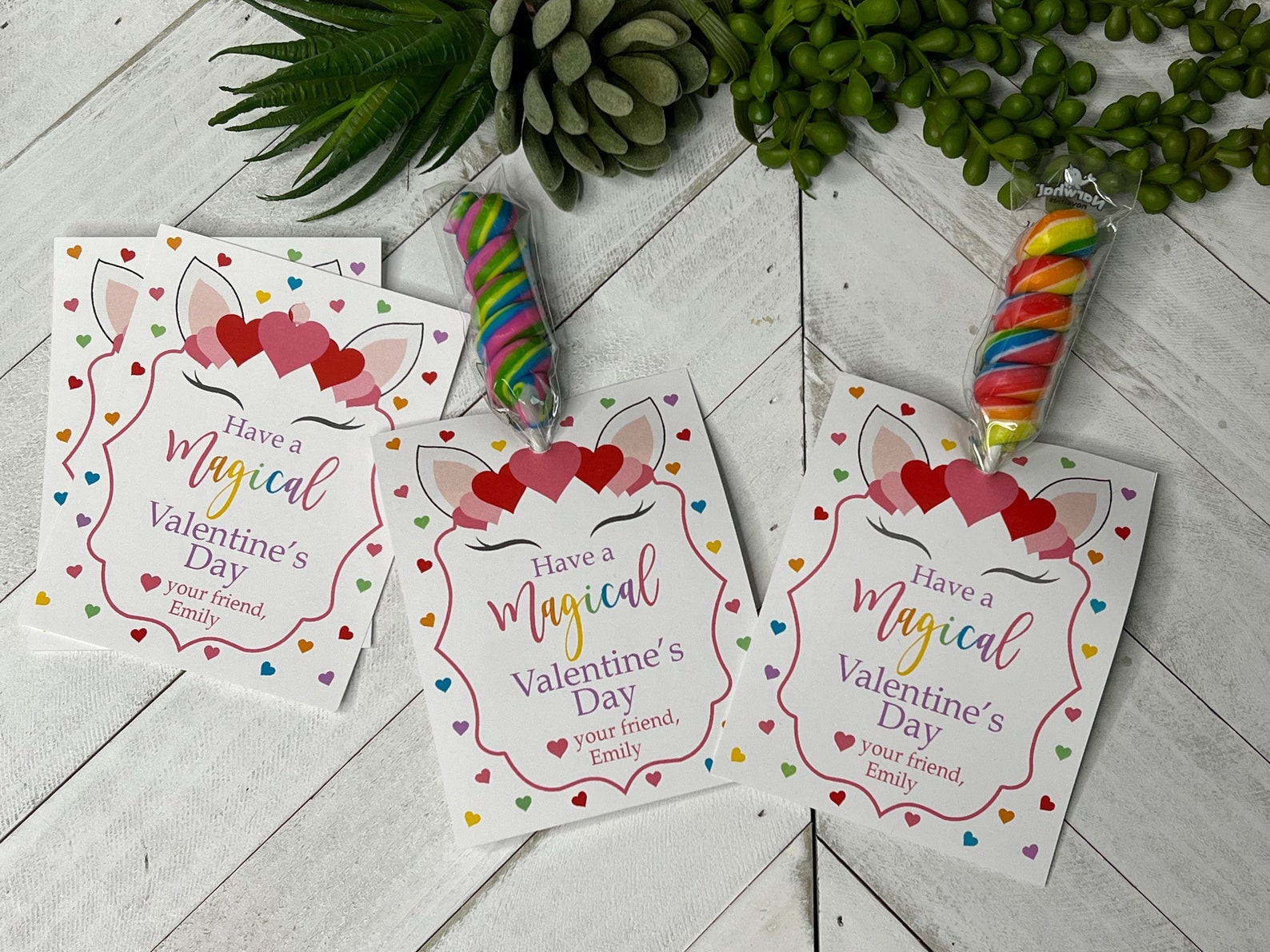 UNICORN MAGICAL Rainbow Valentine’s Day Lollipop Tag Cards, Unicorn ...