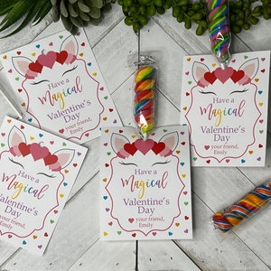 UNICORN MAGICAL Rainbow Valentine’s Day Lollipop Tag Cards, Unicorn ...