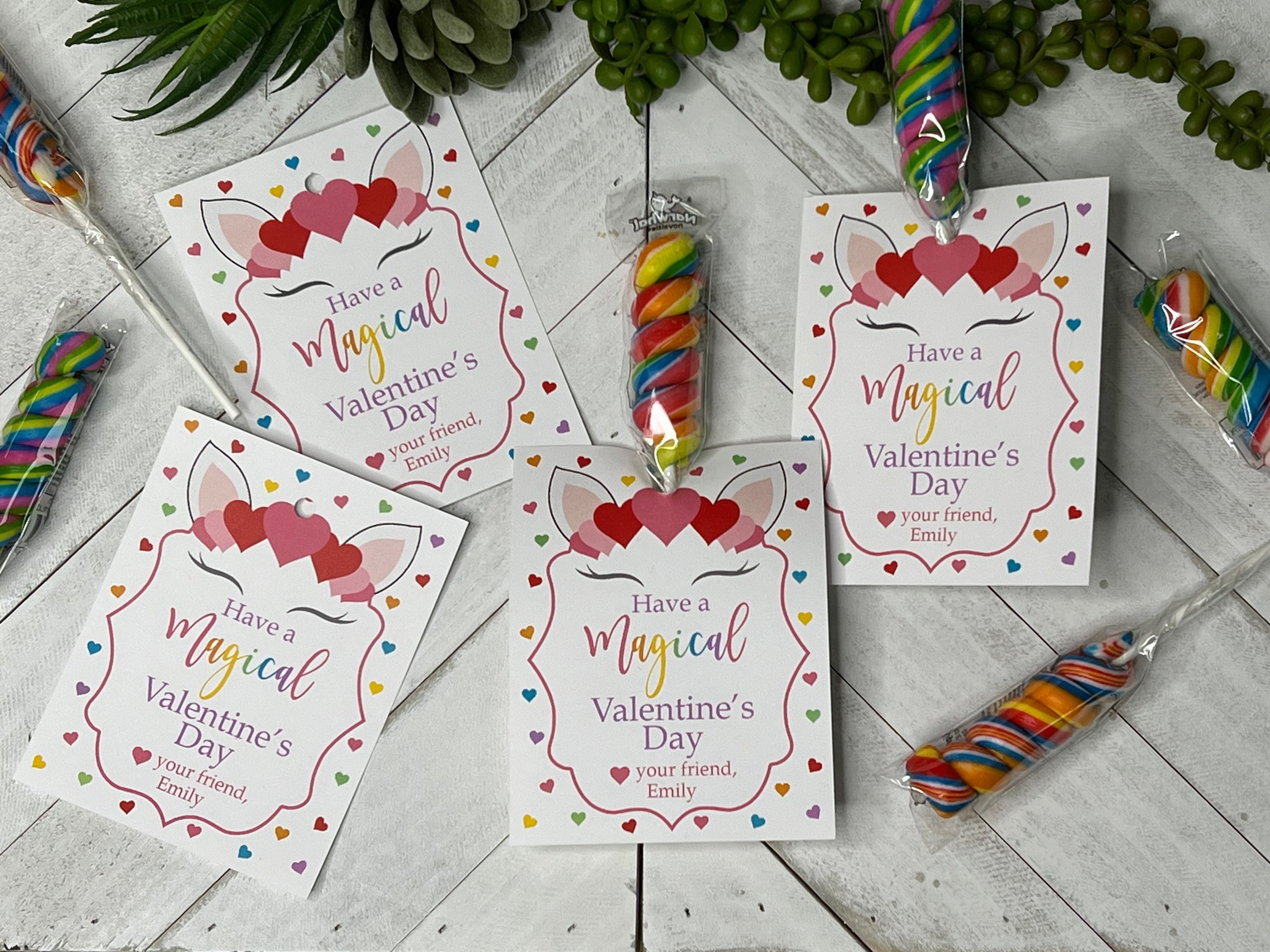 UNICORN MAGICAL Rainbow Valentine’s Day Lollipop Tag Cards, Unicorn ...