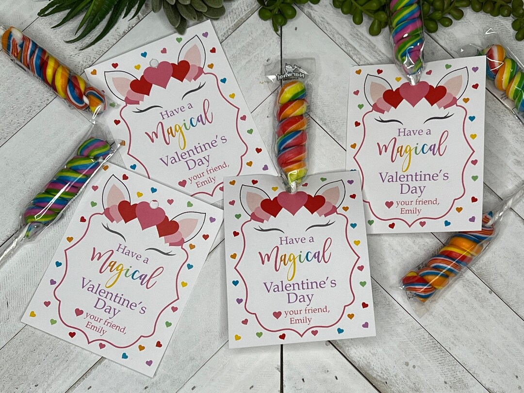 UNICORN MAGICAL Rainbow Valentine’s Day Lollipop Tag Cards, Unicorn ...