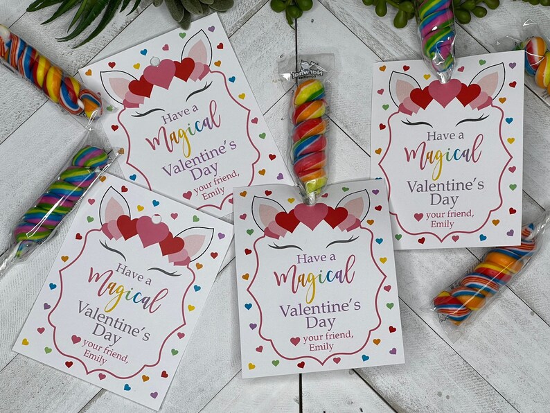 UNICORN MAGICAL Rainbow Valentines Day Lollipop Tag Cards - Etsy