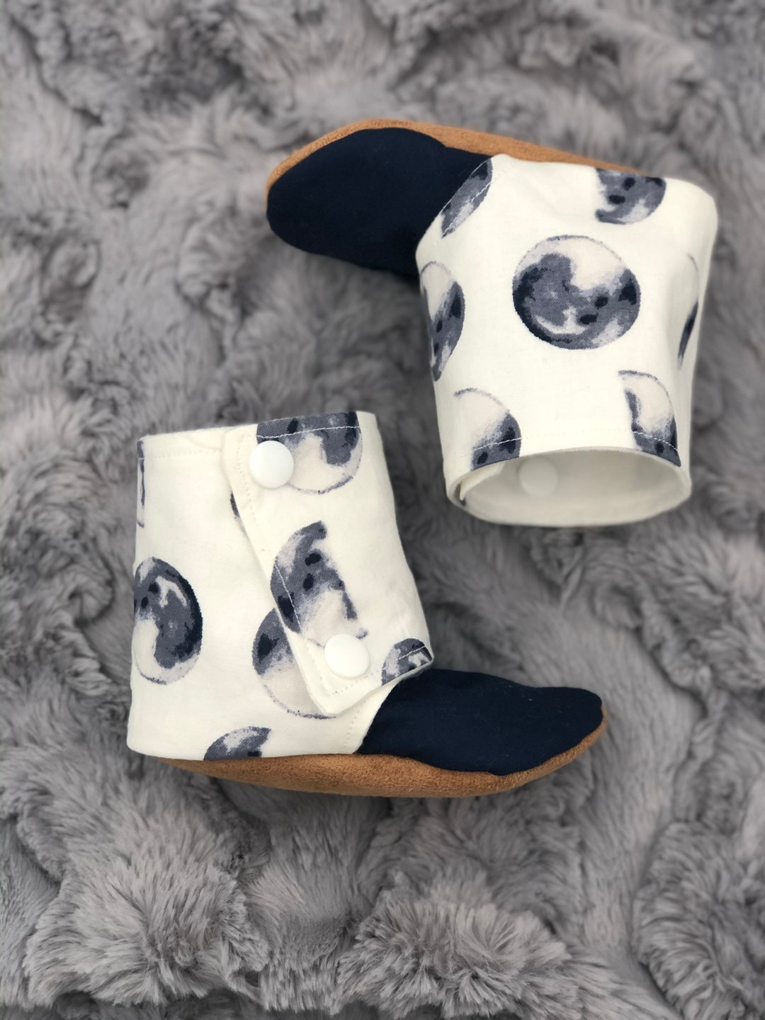 Navy Moon Phases Tall Cuffed Booties - Etsy