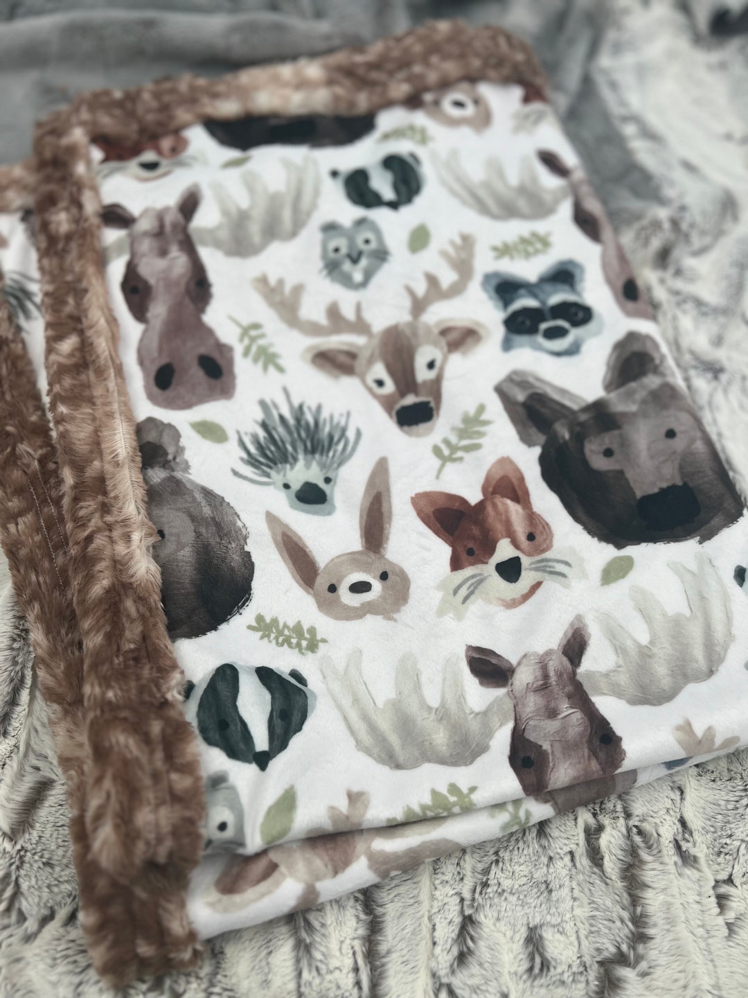Wildlife Animals Baby Blanket, Woodland Creatures Double Minky Blanket ...