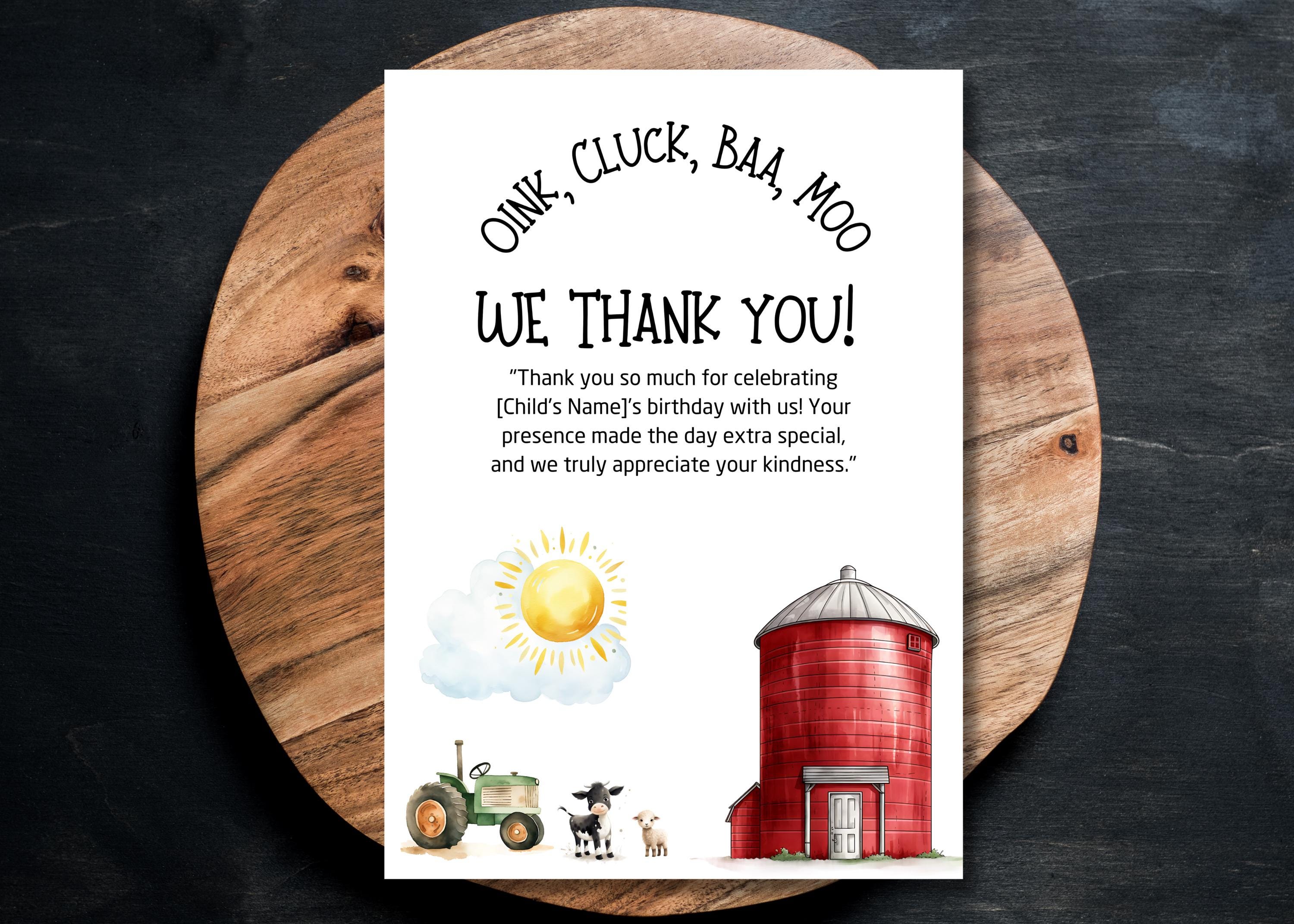Farm Birthday Thank You Note - Etsy