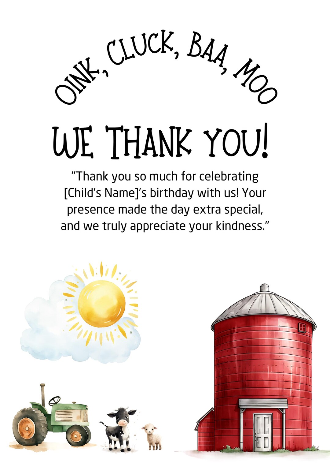 Farm Birthday Thank You Note - Etsy