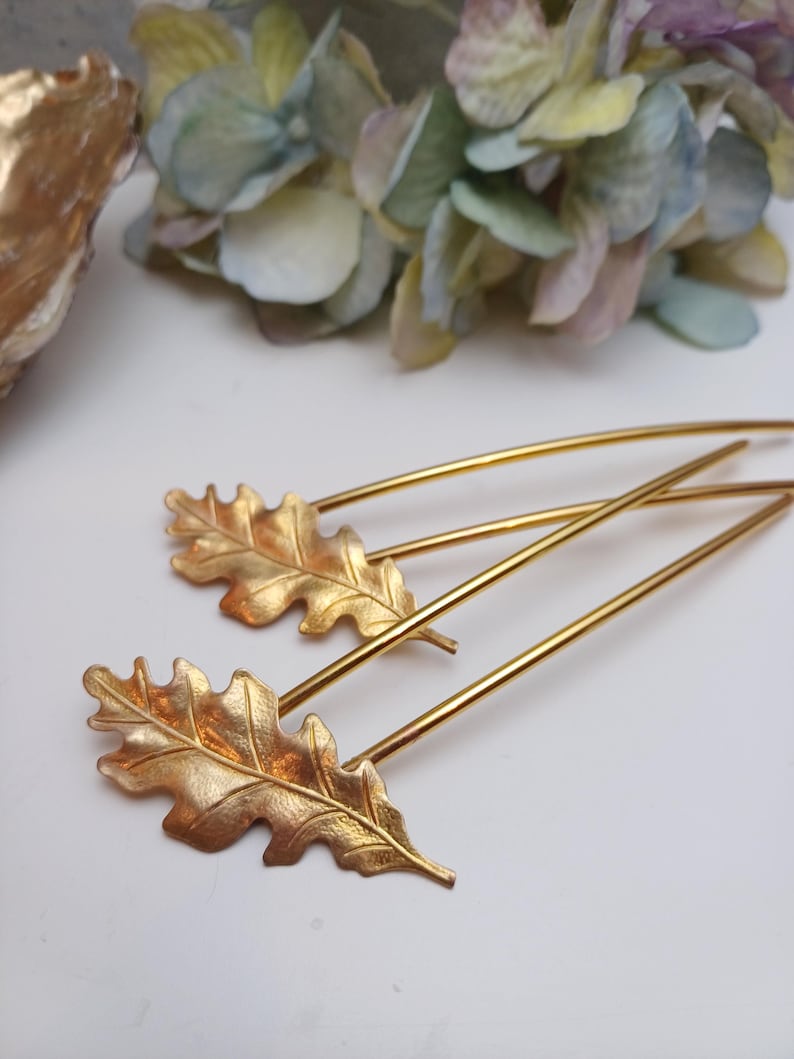Tried and Tested Stable Oak Leaf Hairpin, Gold-colored Bun Pin, Bun ...